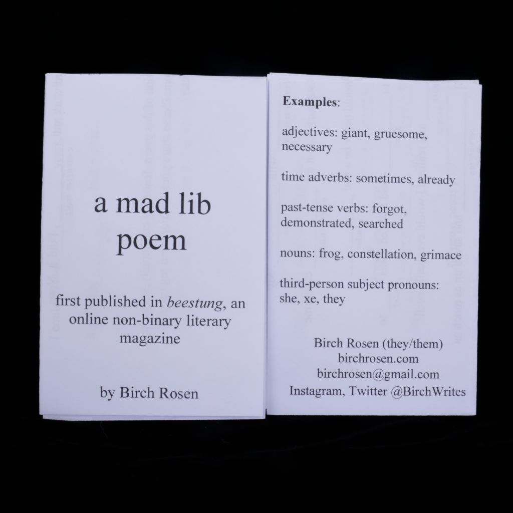 A Mad Lib Poem Zine – Gallery Boom